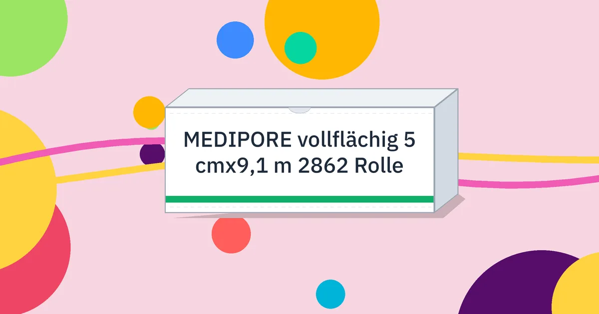 Symbolbild: Packung mit der Aufschrift MEDIPORE vollflächig 5 cmx9,1 m 2862 Rolle (PZN 20129718) – Verfügbarkeit und Bezug in Apotheken in Frankfurt am Main