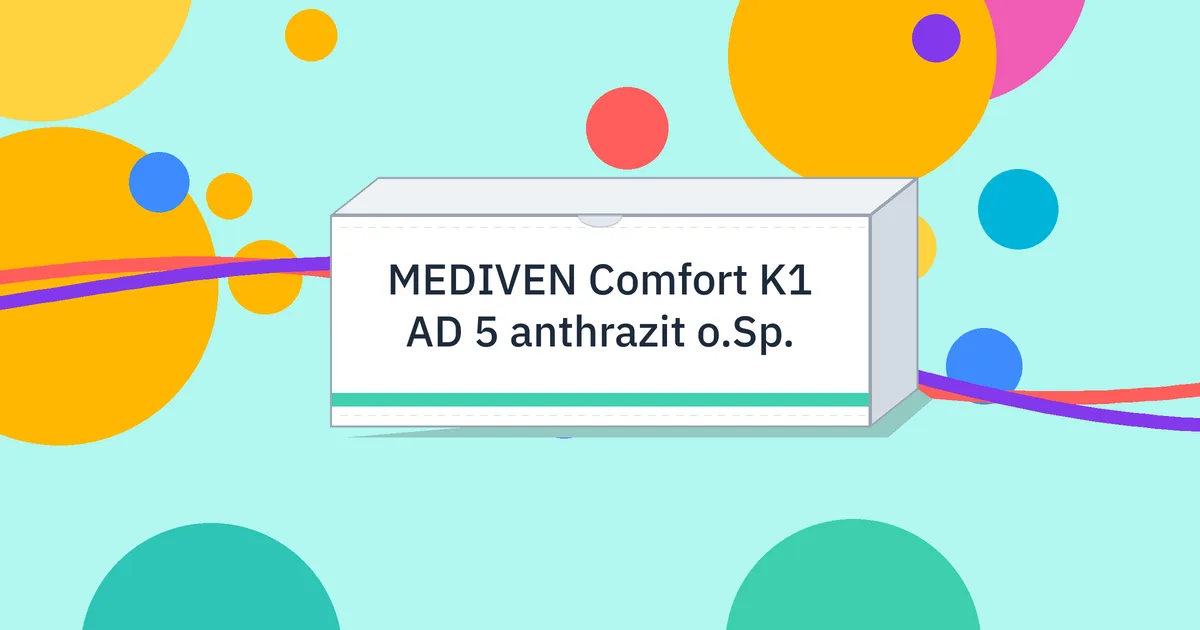 Symbolbild: Packung mit der Aufschrift MEDIVEN Comfort K1 AD 5 anthrazit o.Sp. (PZN 14558616) – Verfügbarkeit und Bezug in Apotheken in Frankfurt am Main