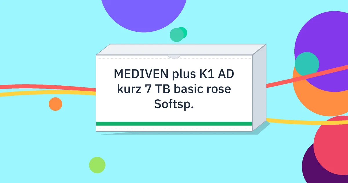 Symbolbild: Packung mit der Aufschrift MEDIVEN plus K1 AD kurz 7 TB basic rose Softsp. (PZN 15045646) – Verfügbarkeit und Bezug in Apotheken in Frankfurt am Main
