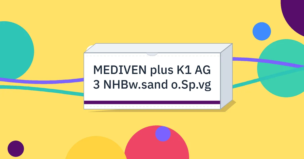 Symbolbild: Packung mit der Aufschrift MEDIVEN plus K1 AG 3 NHBw.sand o.Sp.vg (PZN 18939551) – Verfügbarkeit und Bezug in Apotheken in Frankfurt am Main
