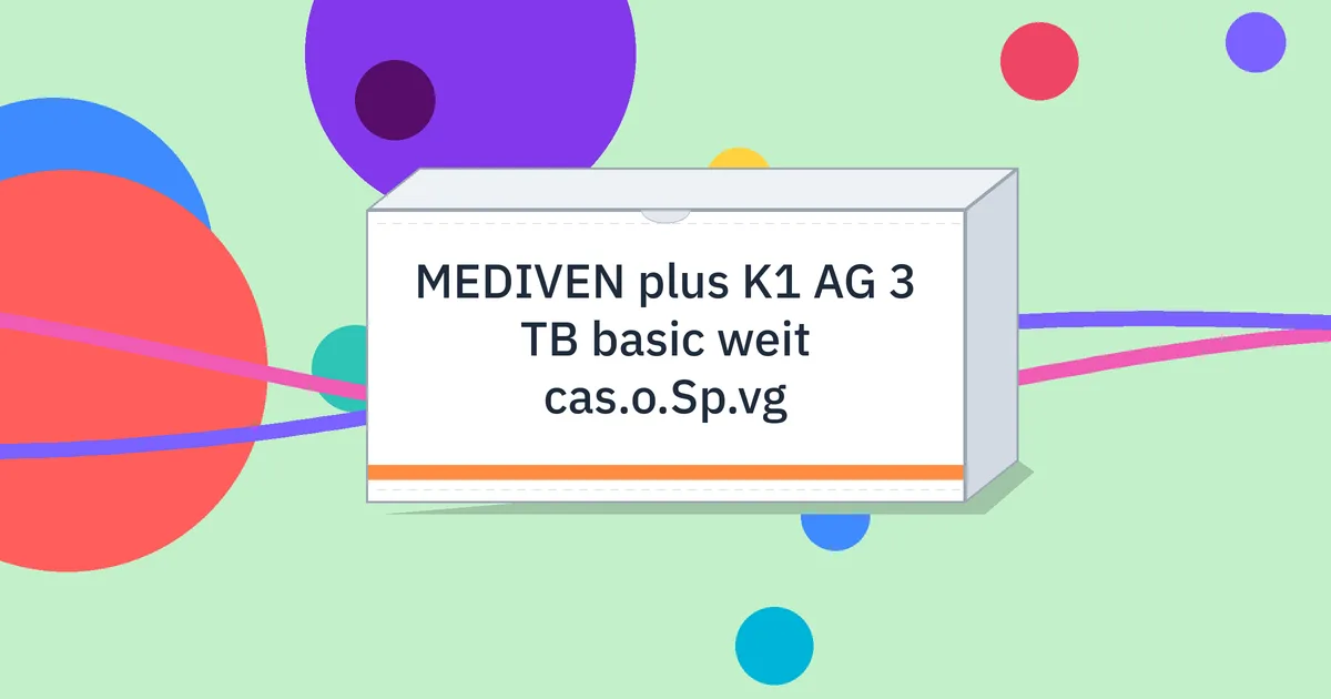 Symbolbild: Packung mit der Aufschrift MEDIVEN plus K1 AG 3 TB basic weit cas.o.Sp.vg (PZN 15058488) – Verfügbarkeit und Bezug in Apotheken in Frankfurt am Main