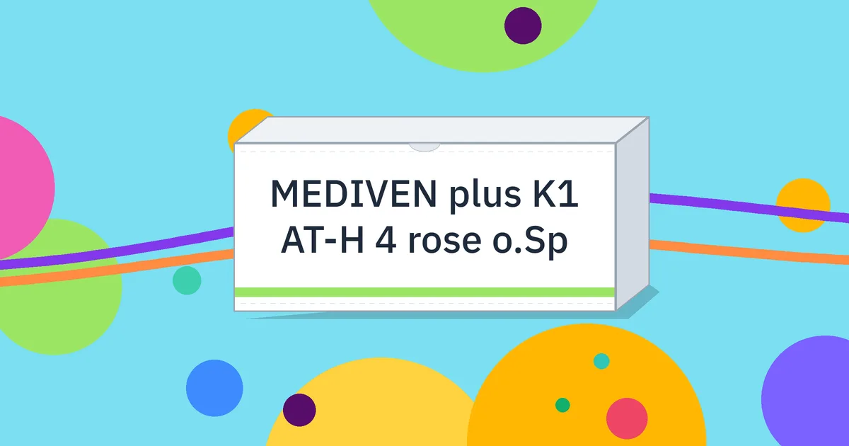Symbolbild: Packung mit der Aufschrift MEDIVEN plus K1 AT-H 4 rose o.Sp (PZN 15035808) – Verfügbarkeit und Bezug in Apotheken in Frankfurt am Main
