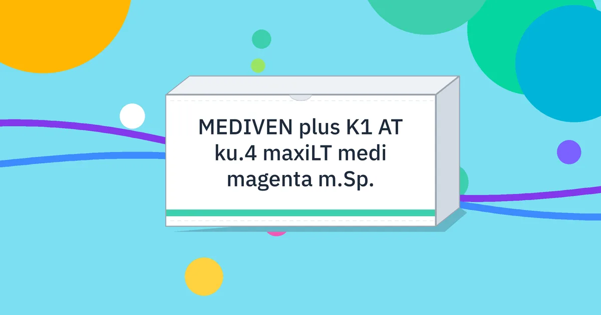 Symbolbild: Packung mit der Aufschrift MEDIVEN plus K1 AT ku.4 maxiLT medi magenta m.Sp. (PZN 15069552) – Verfügbarkeit und Bezug in Apotheken in Frankfurt am Main