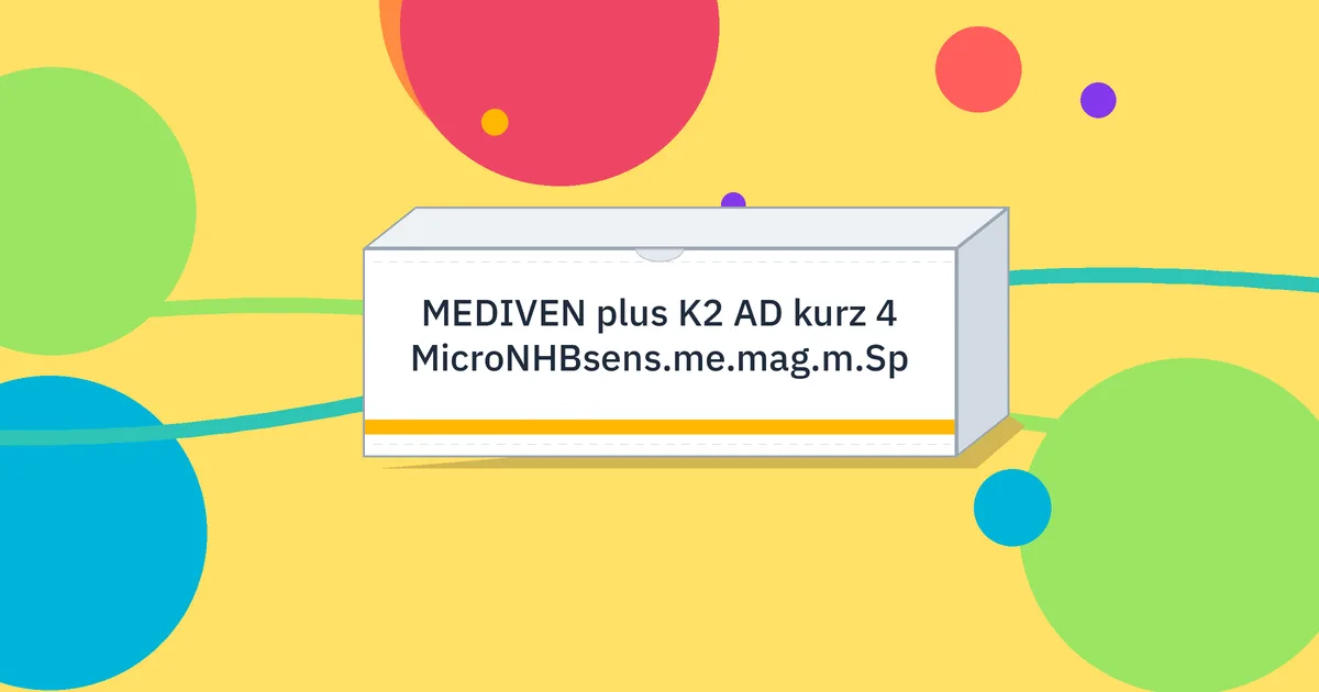 Symbolbild: Packung mit der Aufschrift MEDIVEN plus K2 AD kurz 4 MicroNHBsens.me.mag.m.Sp (PZN 15934174) – Verfügbarkeit und Bezug in Apotheken in Frankfurt am Main