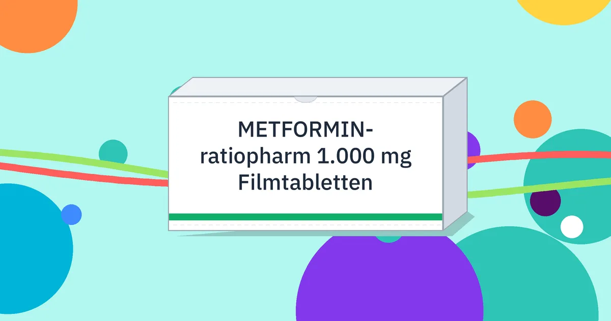 Symbolbild: Packung mit der Aufschrift METFORMIN-ratiopharm 1.000 mg Filmtabletten (PZN 00823919) – Verfügbarkeit und Bezug in Apotheken in Frankfurt am Main