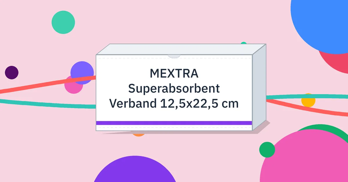 Symbolbild: Packung mit der Aufschrift MEXTRA Superabsorbent Verband 12,5x22,5 cm (PZN 12513118) – Verfügbarkeit und Bezug in Apotheken in Frankfurt am Main
