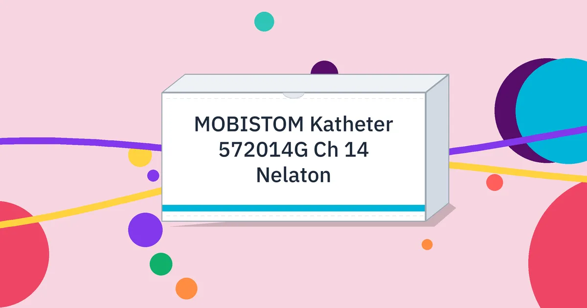 Symbolbild: Packung mit der Aufschrift MOBISTOM Katheter 572014G Ch 14 Nelaton (PZN 08727463) – Verfügbarkeit und Bezug in Apotheken in Frankfurt am Main