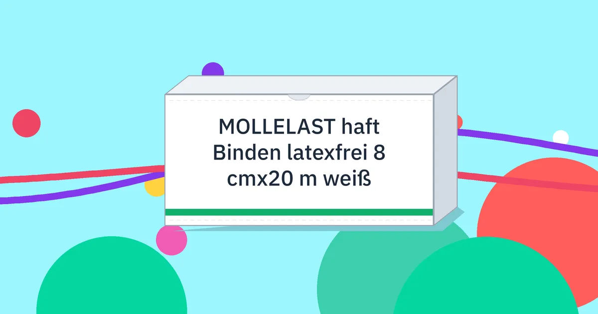 Symbolbild: Packung mit der Aufschrift MOLLELAST haft Binden latexfrei 8 cmx20 m weiß (PZN 15430692) – Verfügbarkeit und Bezug in Apotheken in Frankfurt am Main