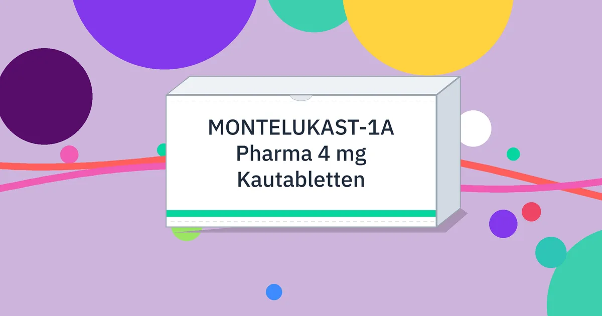 Symbolbild: Packung mit der Aufschrift MONTELUKAST-1A Pharma 4 mg Kautabletten (PZN 09731774) – Verfügbarkeit und Bezug in Apotheken in Frankfurt am Main