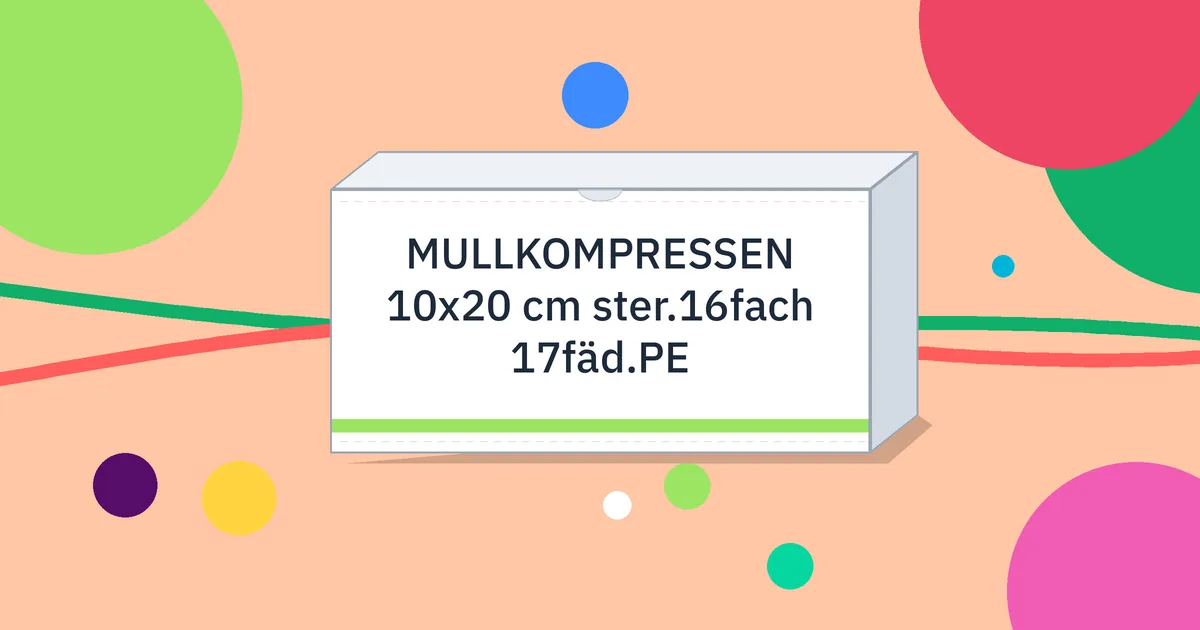 Symbolbild: Packung mit der Aufschrift MULLKOMPRESSEN 10x20 cm ster.16fach 17fäd.PE (PZN 06931596) – Verfügbarkeit und Bezug in Apotheken in Frankfurt am Main