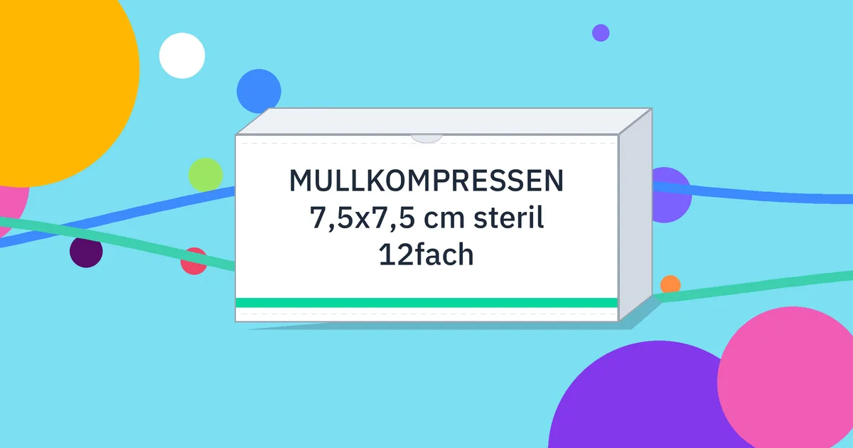 Symbolbild: Packung mit der Aufschrift MULLKOMPRESSEN 7,5x7,5 cm steril 12fach (PZN 07385871) – Verfügbarkeit und Bezug in Apotheken in Frankfurt am Main