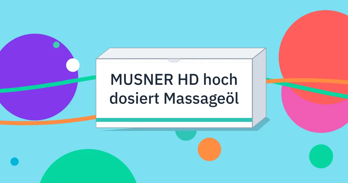 Symbolbild: Packung mit der Aufschrift MUSNER HD hoch dosiert Massageöl (PZN 11128111) – Verfügbarkeit und Bezug in Apotheken in Frankfurt am Main