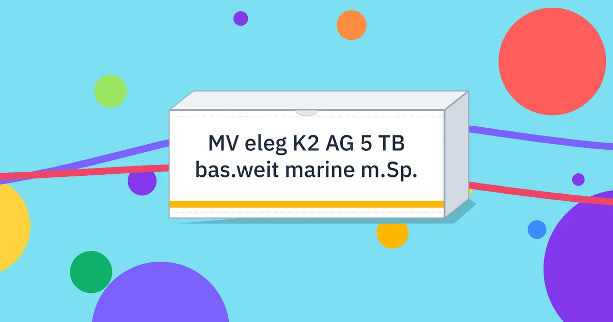 Symbolbild: Packung mit der Aufschrift MV eleg K2 AG 5 TB bas.weit marine m.Sp. (PZN 14613120) – Verfügbarkeit und Bezug in Apotheken in Frankfurt am Main