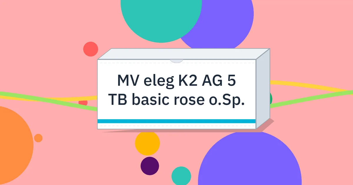 Symbolbild: Packung mit der Aufschrift MV eleg K2 AG 5 TB basic rose o.Sp. (PZN 14700735) – Verfügbarkeit und Bezug in Apotheken in Frankfurt am Main
