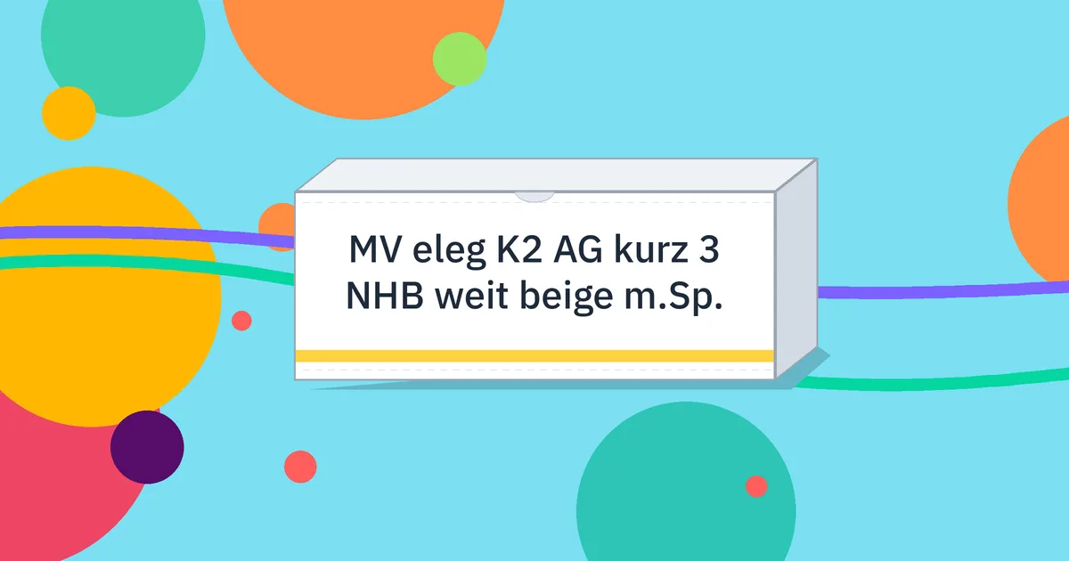 Symbolbild: Packung mit der Aufschrift MV eleg K2 AG kurz 3 NHB weit beige m.Sp. (PZN 15715093) – Verfügbarkeit und Bezug in Apotheken in Frankfurt am Main