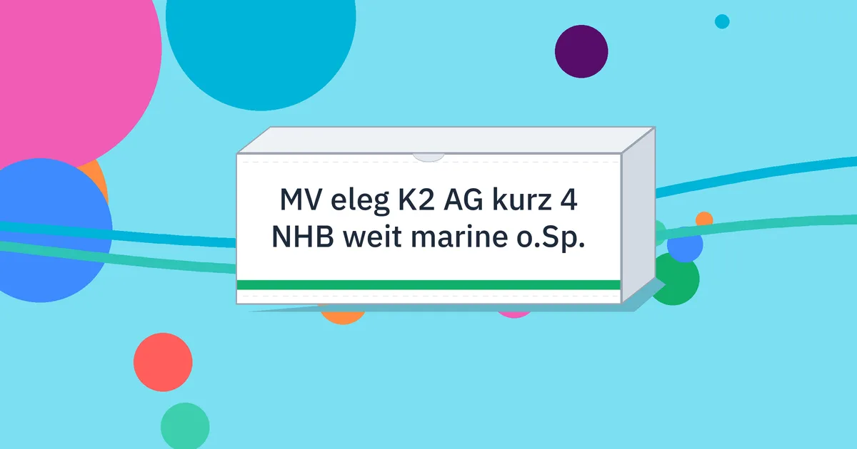 Symbolbild: Packung mit der Aufschrift MV eleg K2 AG kurz 4 NHB weit marine o.Sp. (PZN 15715360) – Verfügbarkeit und Bezug in Apotheken in Frankfurt am Main