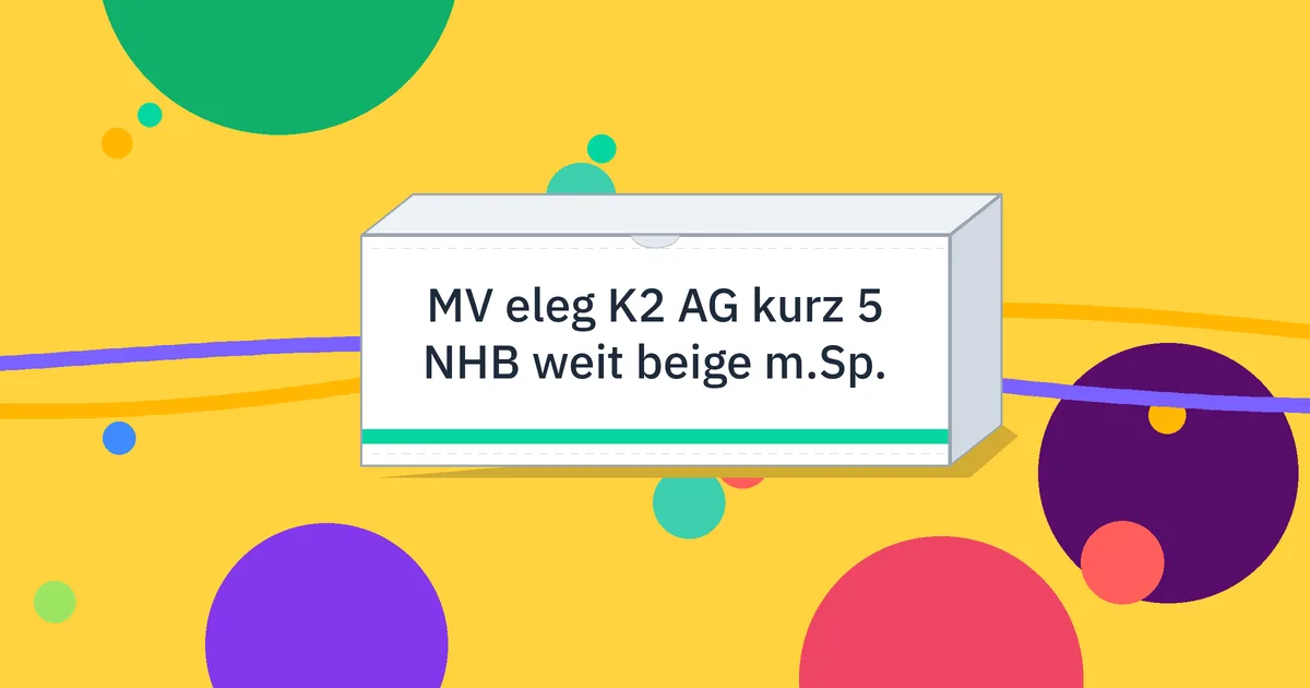 Symbolbild: Packung mit der Aufschrift MV eleg K2 AG kurz 5 NHB weit beige m.Sp. (PZN 15715118) – Verfügbarkeit und Bezug in Apotheken in Frankfurt am Main