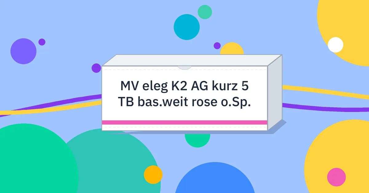 Symbolbild: Packung mit der Aufschrift MV eleg K2 AG kurz 5 TB bas.weit rose o.Sp. (PZN 14698168) – Verfügbarkeit und Bezug in Apotheken in Frankfurt am Main