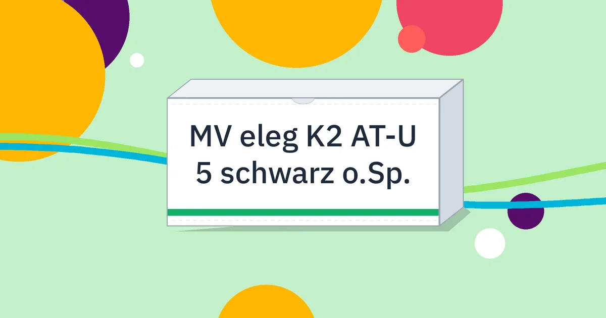 Symbolbild: Packung mit der Aufschrift MV eleg K2 AT-U 5 schwarz o.Sp. (PZN 00313880) – Verfügbarkeit und Bezug in Apotheken in Frankfurt am Main