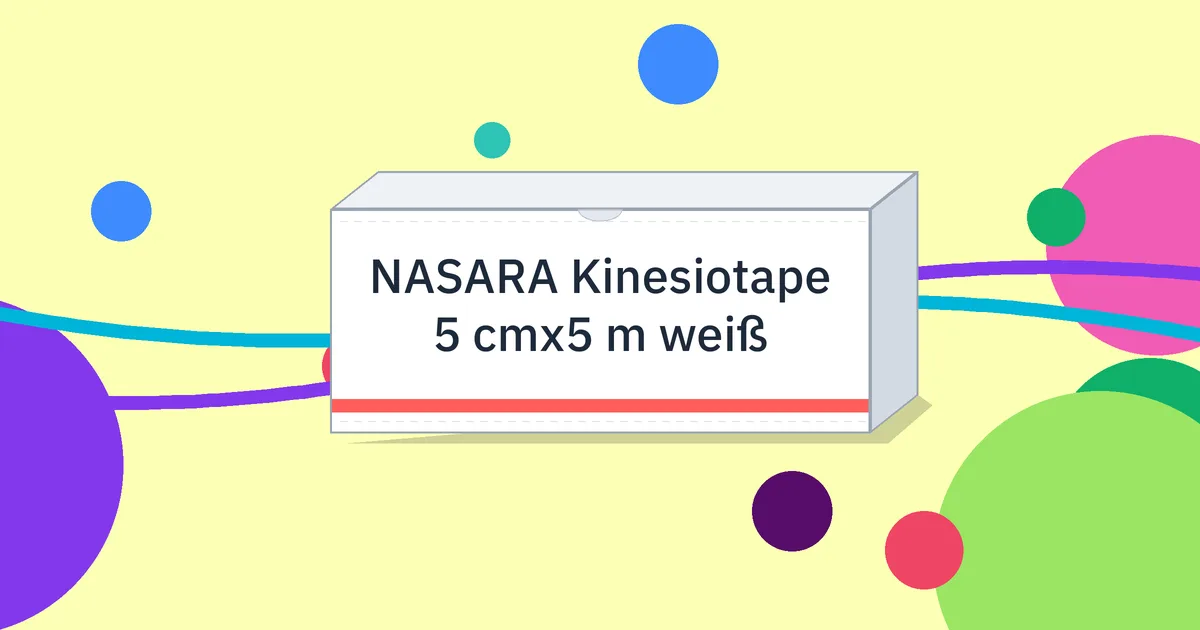 Symbolbild: Packung mit der Aufschrift NASARA Kinesiotape 5 cmx5 m weiß (PZN 15576987) – Verfügbarkeit und Bezug in Apotheken in Frankfurt am Main