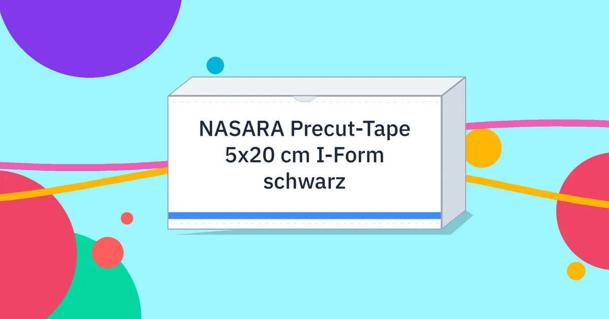 Symbolbild: Packung mit der Aufschrift NASARA Precut-Tape 5x20 cm I-Form schwarz (PZN 10315489) – Verfügbarkeit und Bezug in Apotheken in Frankfurt am Main