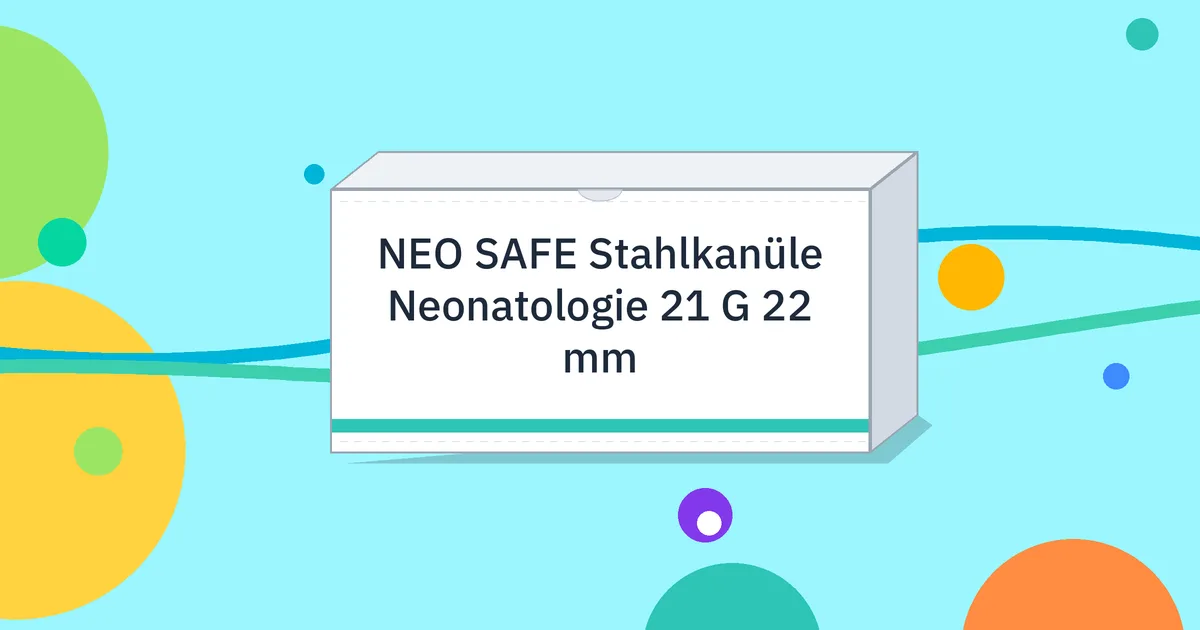 Symbolbild: Packung mit der Aufschrift NEO SAFE Stahlkanüle Neonatologie 21 G 22 mm (PZN 00876100) – Verfügbarkeit und Bezug in Apotheken in Frankfurt am Main