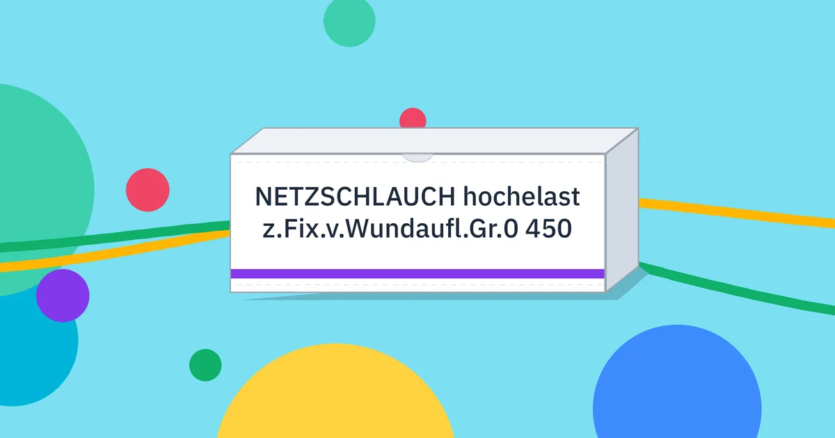 Symbolbild: Packung mit der Aufschrift NETZSCHLAUCH hochelast z.Fix.v.Wundaufl.Gr.0 450 (PZN 04303803) – Verfügbarkeit und Bezug in Apotheken in Frankfurt am Main