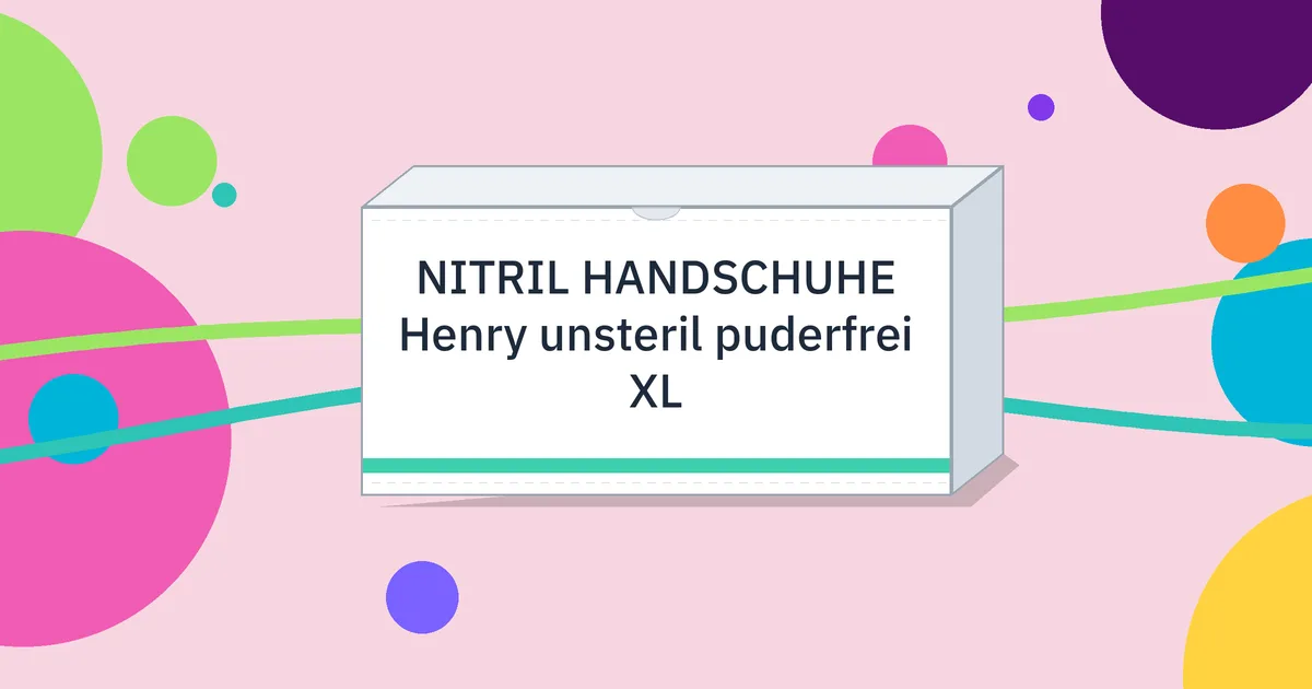 Symbolbild: Packung mit der Aufschrift NITRIL HANDSCHUHE Henry unsteril puderfrei XL (PZN 19765343) – Verfügbarkeit und Bezug in Apotheken in Frankfurt am Main