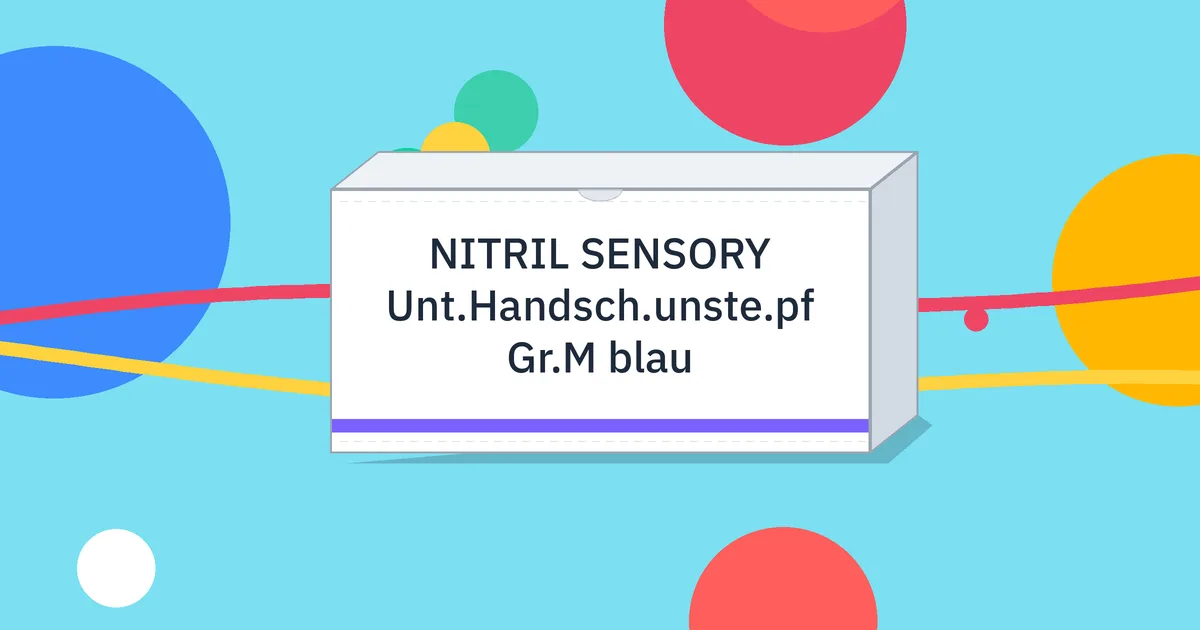 Symbolbild: Packung mit der Aufschrift NITRIL SENSORY Unt.Handsch.unste.pf Gr.M blau (PZN 14272311) – Verfügbarkeit und Bezug in Apotheken in Frankfurt am Main