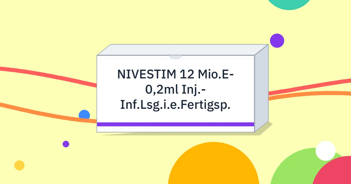 Symbolbild: Packung mit der Aufschrift NIVESTIM 12 Mio.E-0,2ml Inj.-Inf.Lsg.i.e.Fertigsp. (PZN 16678833) – Verfügbarkeit und Bezug in Apotheken in Frankfurt am Main