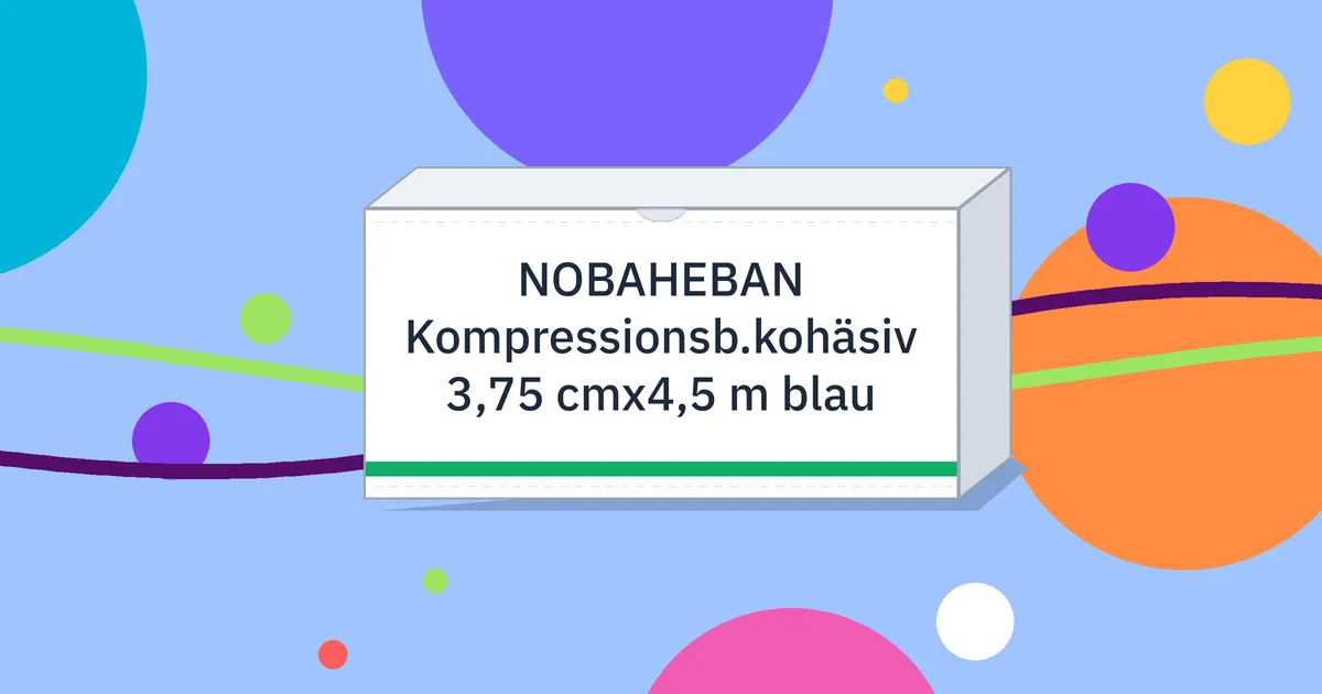 Symbolbild: Packung mit der Aufschrift NOBAHEBAN Kompressionsb.kohäsiv 3,75 cmx4,5 m blau (PZN 16028785) – Verfügbarkeit und Bezug in Apotheken in Frankfurt am Main