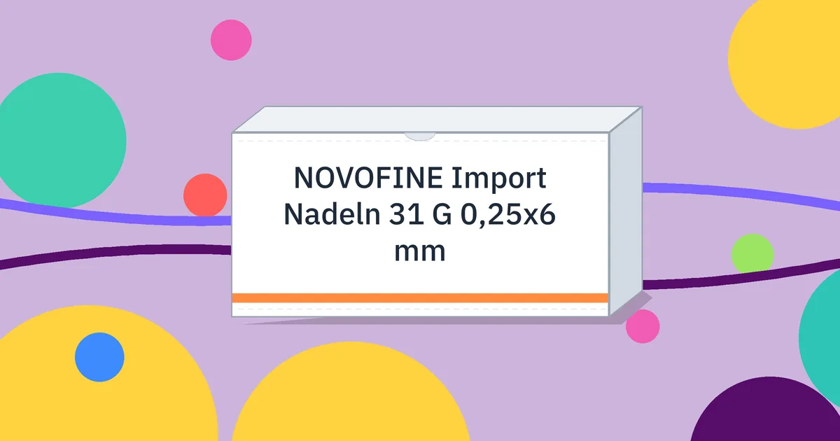 Symbolbild: Packung mit der Aufschrift NOVOFINE Import Nadeln 31 G 0,25x6 mm (PZN 08820582) – Verfügbarkeit und Bezug in Apotheken in Frankfurt am Main
