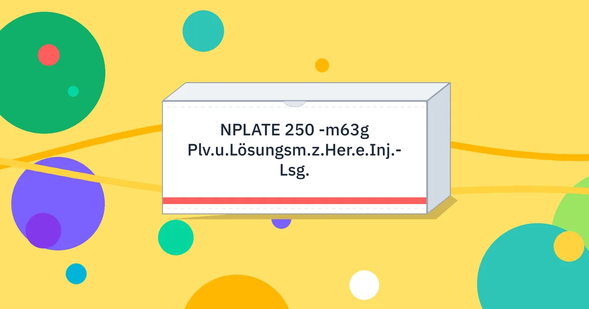 Symbolbild: Packung mit der Aufschrift NPLATE 250 -m63g Plv.u.Lösungsm.z.Her.e.Inj.-Lsg. (PZN 16877739) – Verfügbarkeit und Bezug in Apotheken in Frankfurt am Main