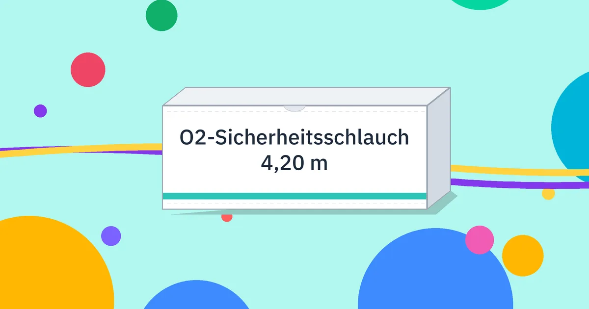 Symbolbild: Packung mit der Aufschrift O2-Sicherheitsschlauch 4,20 m (PZN 18890626) – Verfügbarkeit und Bezug in Apotheken in Frankfurt am Main