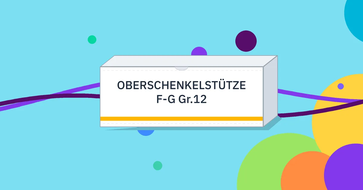 Symbolbild: Packung mit der Aufschrift OBERSCHENKELSTÜTZE F-G Gr.12 (PZN 02008141) – Verfügbarkeit und Bezug in Apotheken in Frankfurt am Main