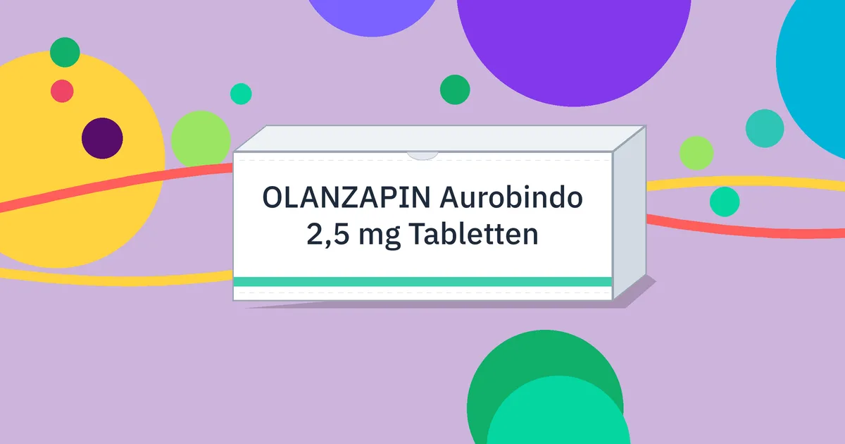 Symbolbild: Packung mit der Aufschrift OLANZAPIN Aurobindo 2,5 mg Tabletten (PZN 09618150) – Verfügbarkeit und Bezug in Apotheken in Frankfurt am Main