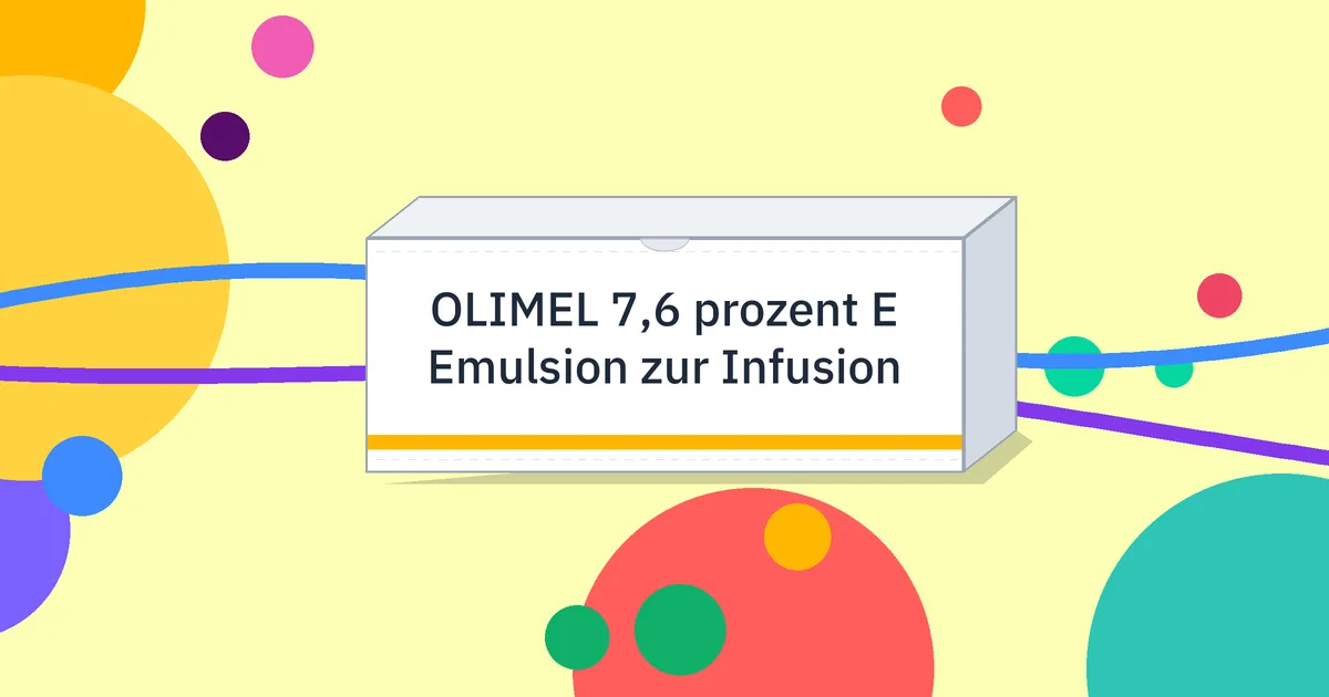 Symbolbild: Packung mit der Aufschrift OLIMEL 7,6 prozent E Emulsion zur Infusion (PZN 14438473) – Verfügbarkeit und Bezug in Apotheken in Frankfurt am Main