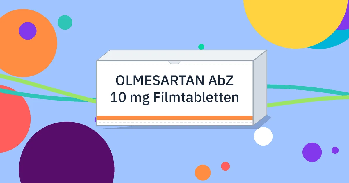 Symbolbild: Packung mit der Aufschrift OLMESARTAN AbZ 10 mg Filmtabletten (PZN 11856052) – Verfügbarkeit und Bezug in Apotheken in Frankfurt am Main