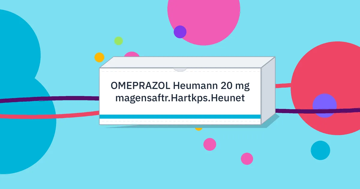 Symbolbild: Packung mit der Aufschrift OMEPRAZOL Heumann 20 mg magensaftr.Hartkps.Heunet (PZN 05909985) – Verfügbarkeit und Bezug in Apotheken in Frankfurt am Main