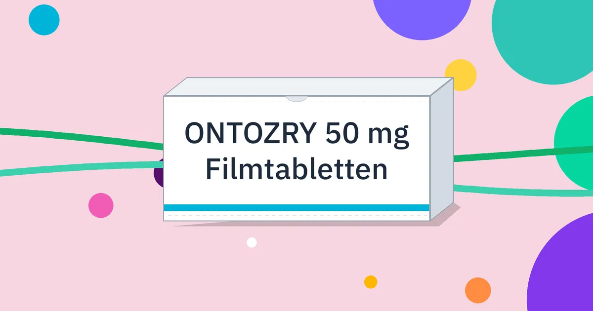 Symbolbild: Packung mit der Aufschrift ONTOZRY 50 mg Filmtabletten (PZN 18500341) – Verfügbarkeit und Bezug in Apotheken in Frankfurt am Main