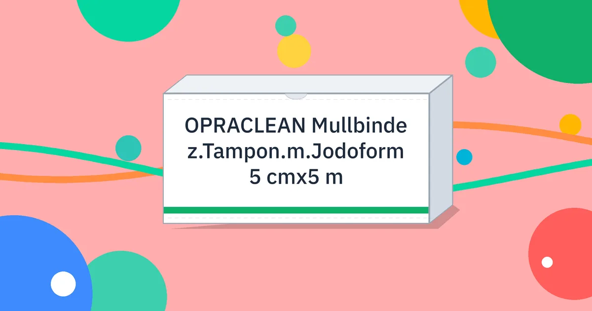 Symbolbild: Packung mit der Aufschrift OPRACLEAN Mullbinde z.Tampon.m.Jodoform 5 cmx5 m (PZN 04436929) – Verfügbarkeit und Bezug in Apotheken in Frankfurt am Main