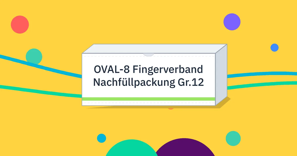 Symbolbild: Packung mit der Aufschrift OVAL-8 Fingerverband Nachfüllpackung Gr.12 (PZN 12775663) – Verfügbarkeit und Bezug in Apotheken in Frankfurt am Main
