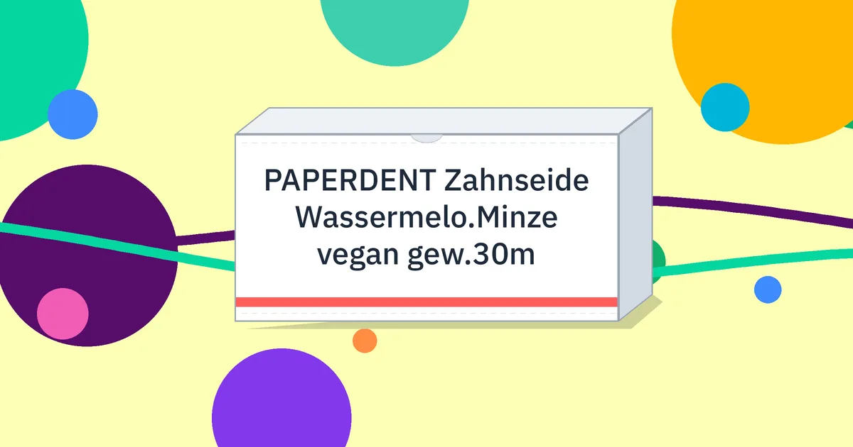 Symbolbild: Packung mit der Aufschrift PAPERDENT Zahnseide Wassermelo.Minze vegan gew.30m (PZN 18407535) – Verfügbarkeit und Bezug in Apotheken in Frankfurt am Main