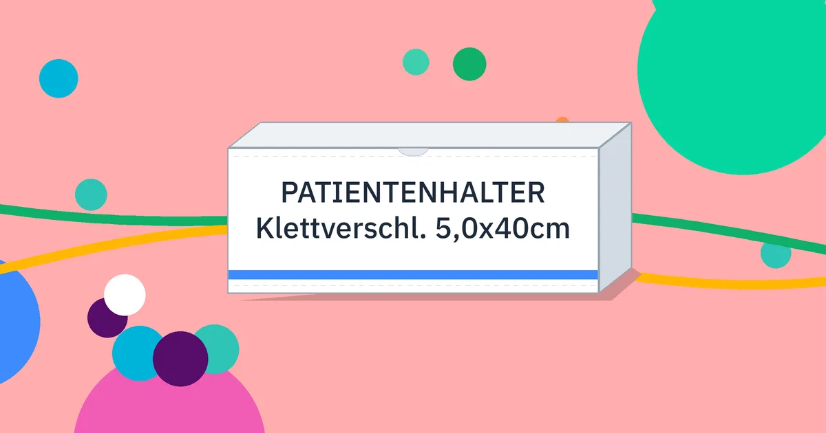 Symbolbild: Packung mit der Aufschrift PATIENTENHALTER Klettverschl. 5,0x40cm (PZN 02442624) – Verfügbarkeit und Bezug in Apotheken in Frankfurt am Main