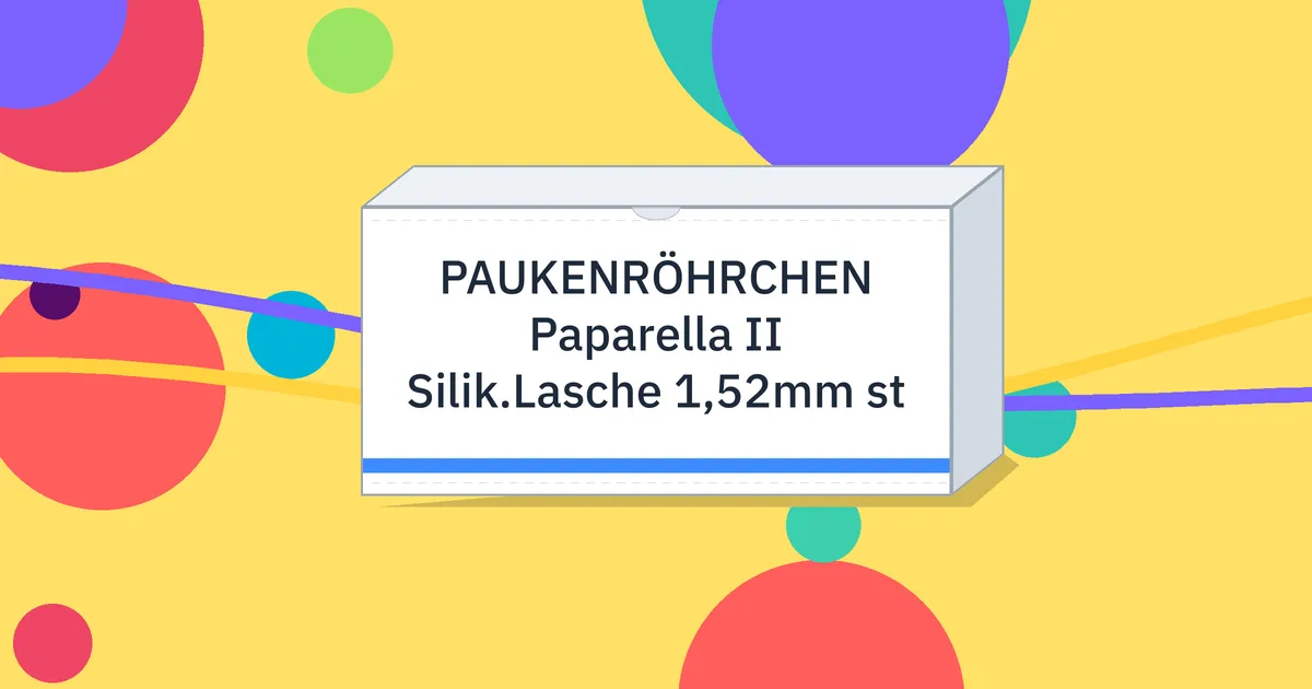 Symbolbild: Packung mit der Aufschrift PAUKENRÖHRCHEN Paparella II Silik.Lasche 1,52mm st (PZN 18651910) – Verfügbarkeit und Bezug in Apotheken in Frankfurt am Main