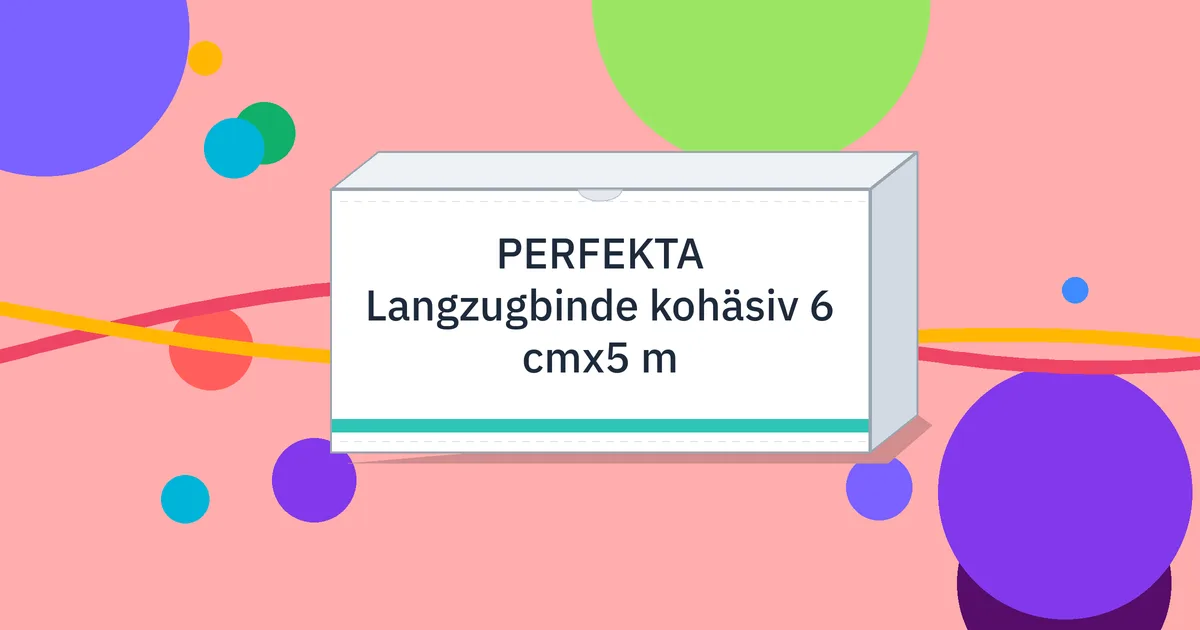 Symbolbild: Packung mit der Aufschrift PERFEKTA Langzugbinde kohäsiv 6 cmx5 m (PZN 11383151) – Verfügbarkeit und Bezug in Apotheken in Frankfurt am Main