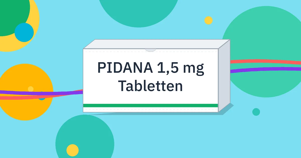 Symbolbild: Packung mit der Aufschrift PIDANA 1,5 mg Tabletten (PZN 19342051) – Verfügbarkeit und Bezug in Apotheken in Frankfurt am Main