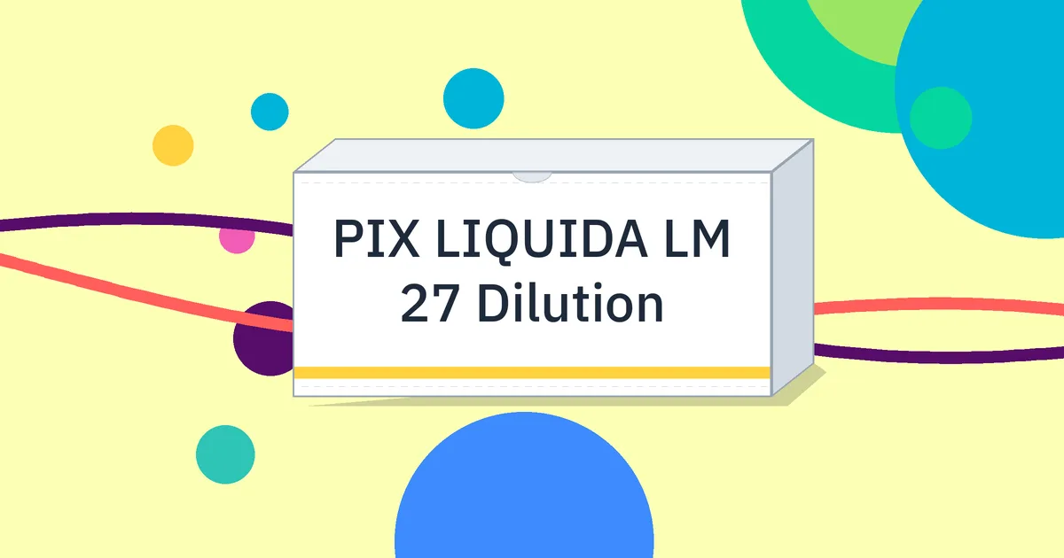 Symbolbild: Packung mit der Aufschrift PIX LIQUIDA LM 27 Dilution (PZN 13646436) – Verfügbarkeit und Bezug in Apotheken in Frankfurt am Main