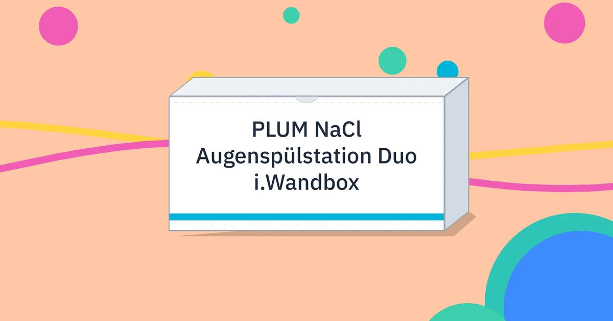 Symbolbild: Packung mit der Aufschrift PLUM NaCl Augenspülstation Duo i.Wandbox (PZN 06585272) – Verfügbarkeit und Bezug in Apotheken in Frankfurt am Main