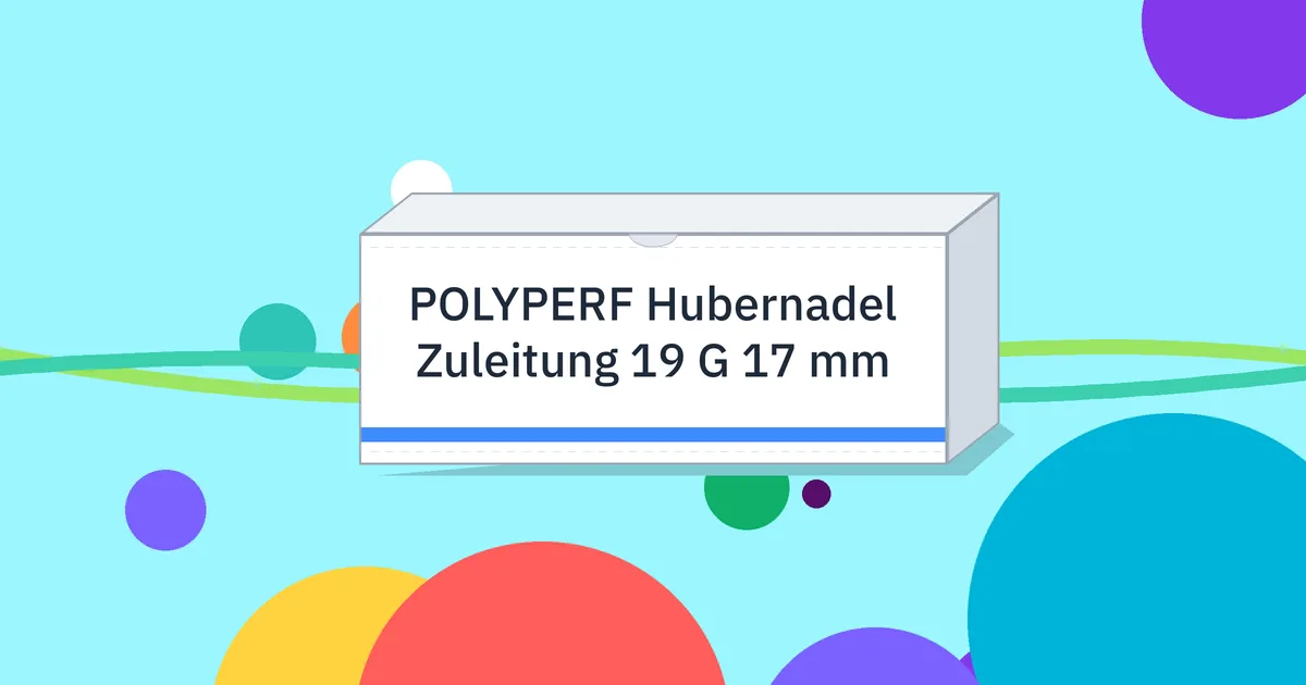 Symbolbild: Packung mit der Aufschrift POLYPERF Hubernadel Zuleitung 19 G 17 mm (PZN 14322210) – Verfügbarkeit und Bezug in Apotheken in Frankfurt am Main